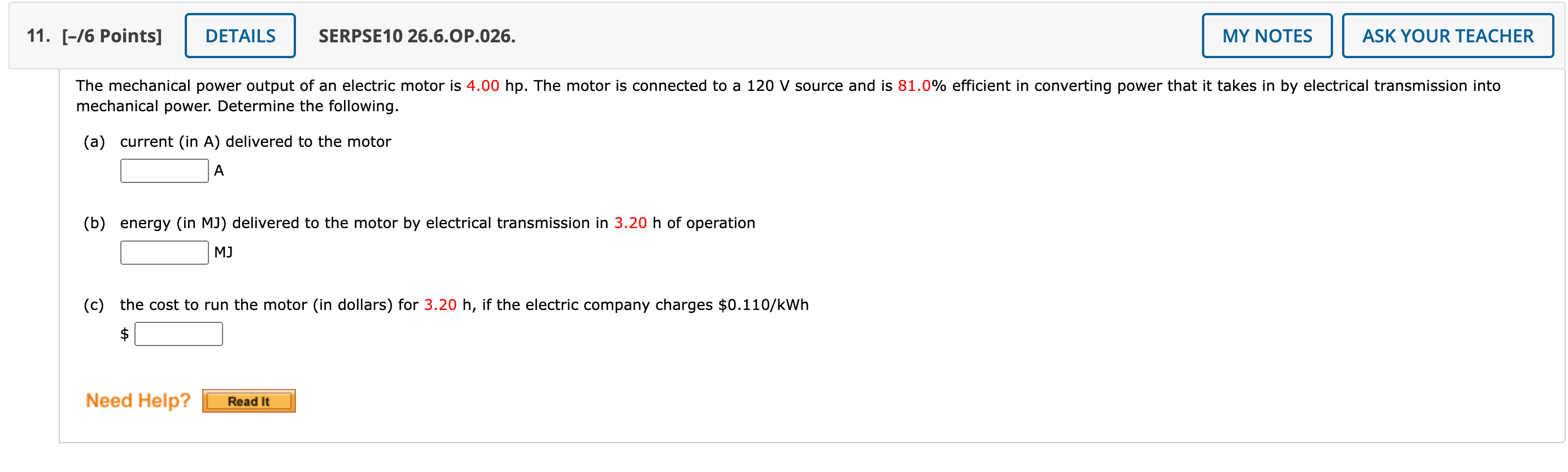 [-/6 Points ] SERPSE10 26.6.OP.026. The mechanical | Chegg.com