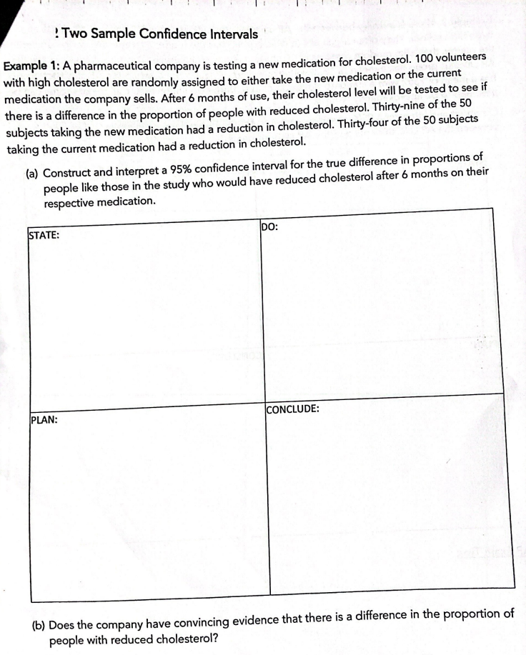 Solved ! Two Sample Confidence Intervals Example 1: A | Chegg.com