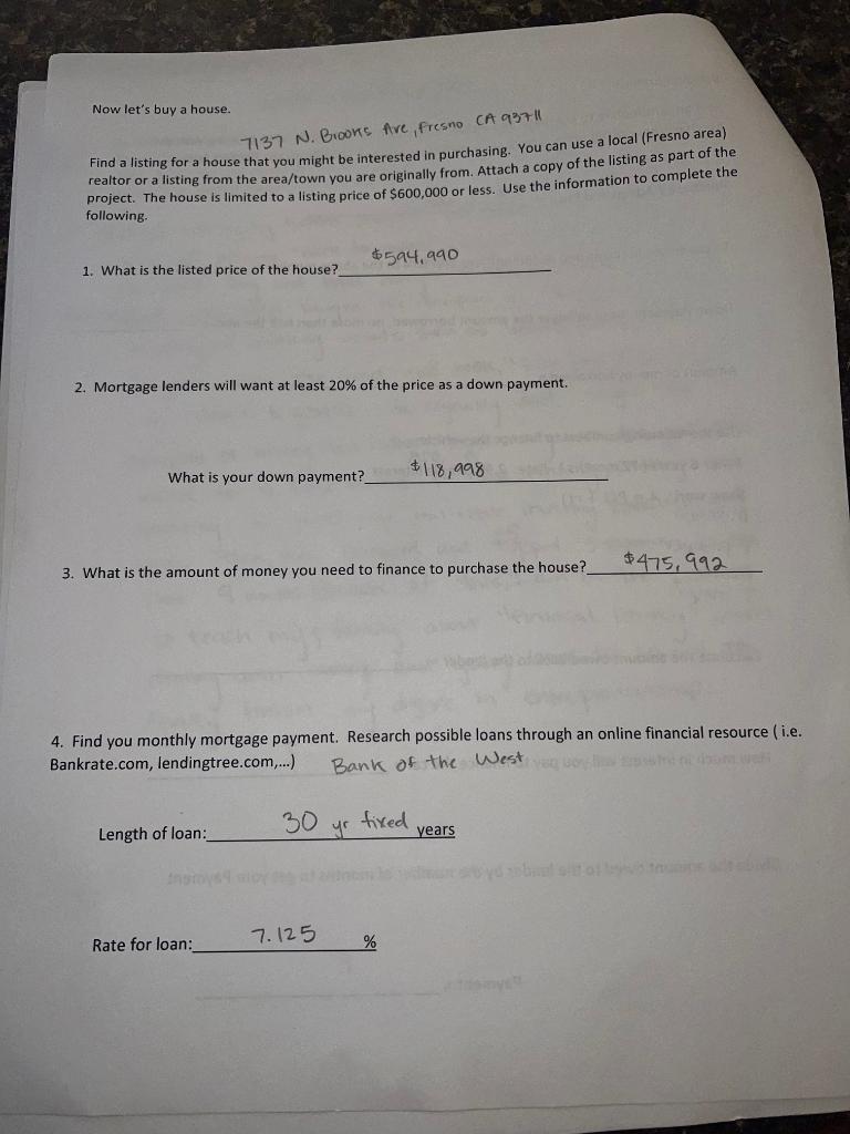 Solved For this project you will purchase and finance an | Chegg.com