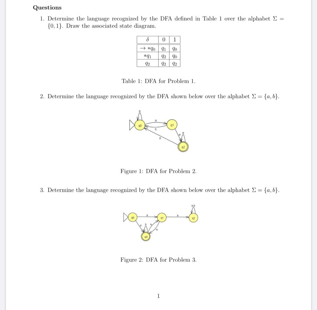 Solved Questions 1. Determine the language recognized by the | Chegg.com