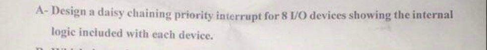Solved A- Design a daisy chaining priority interrupt for 8 | Chegg.com