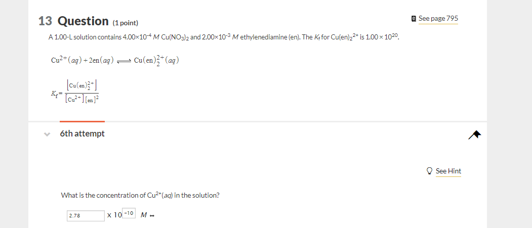 Solved 13 Question (1 point) Cu2+(aq)+2en(aq)⇌Cu(en)22+(aq) | Chegg.com
