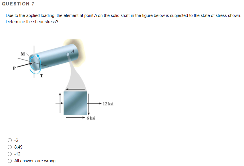 Solved QUESTION 7 Due to the applied loading, the element at | Chegg.com