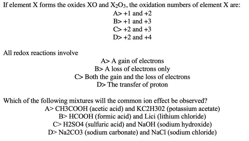 Solved If element X forms the oxides XO and X2O3, the | Chegg.com