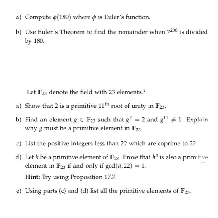 Solved a) Compute φ(180) where φ is Euler's function. b) Use | Chegg.com
