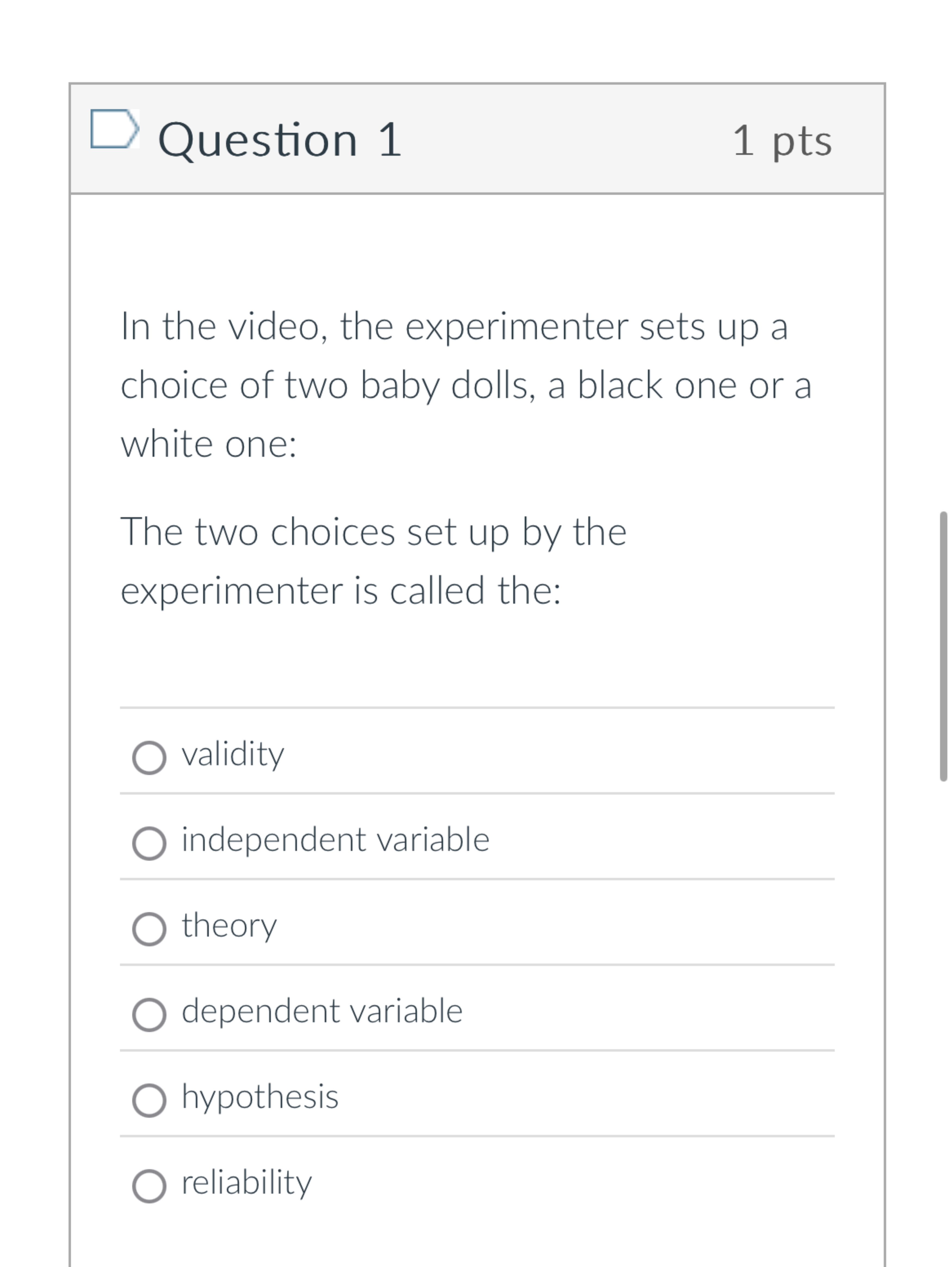 Solved Question 11 ﻿ptsIn the video, the experimenter sets | Chegg.com
