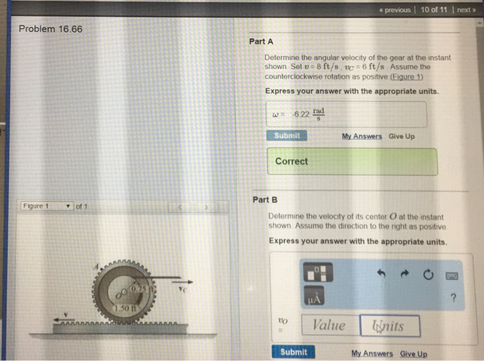 Solved Determine The Angular Velocity Of The Gear At The