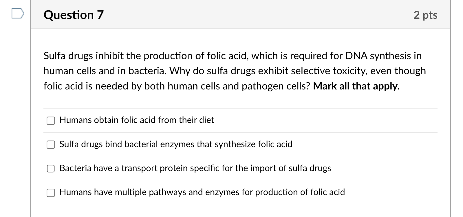 Solved Sulfa drugs inhibit the production of folic acid, | Chegg.com