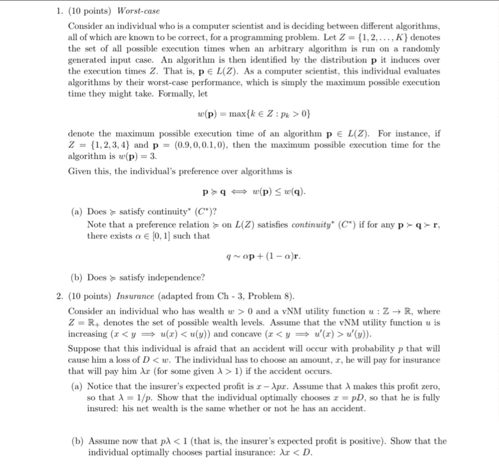 Solved (10 ﻿points) ﻿Worst-caseConsider an individual who is | Chegg.com