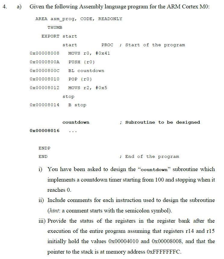 4. a Given the following Assembly language program | Chegg.com