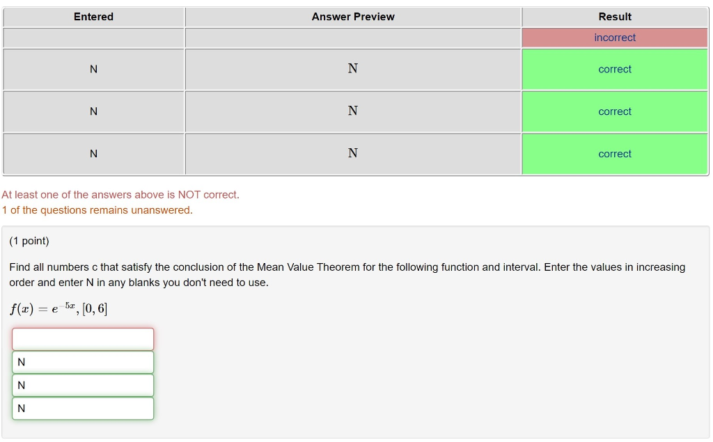 Solved Entered Answer Preview Result incorrect z correct z | Chegg.com