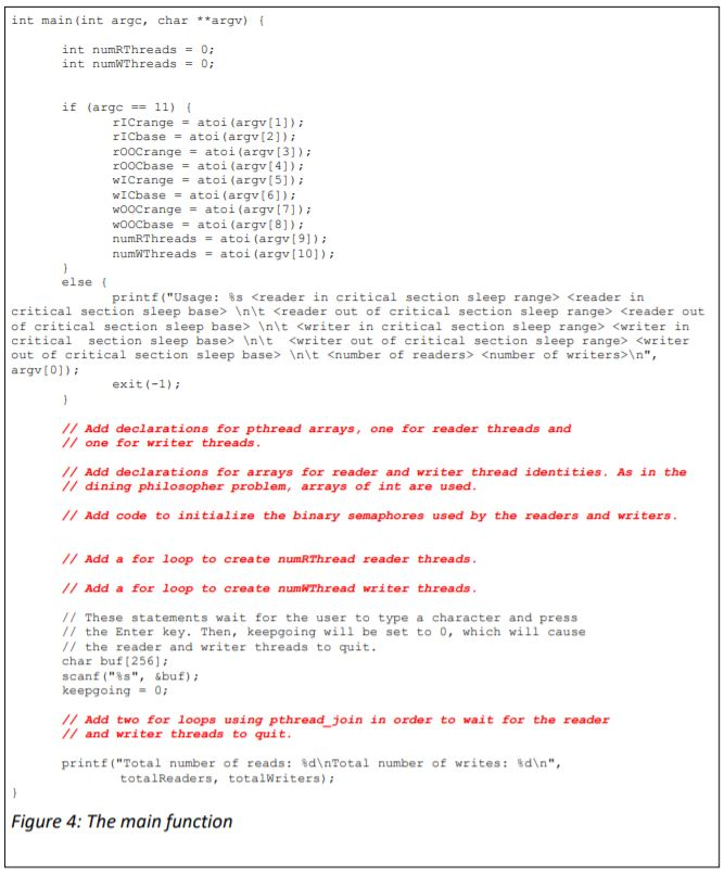 Implement the readers/writers problem solution | Chegg.com
