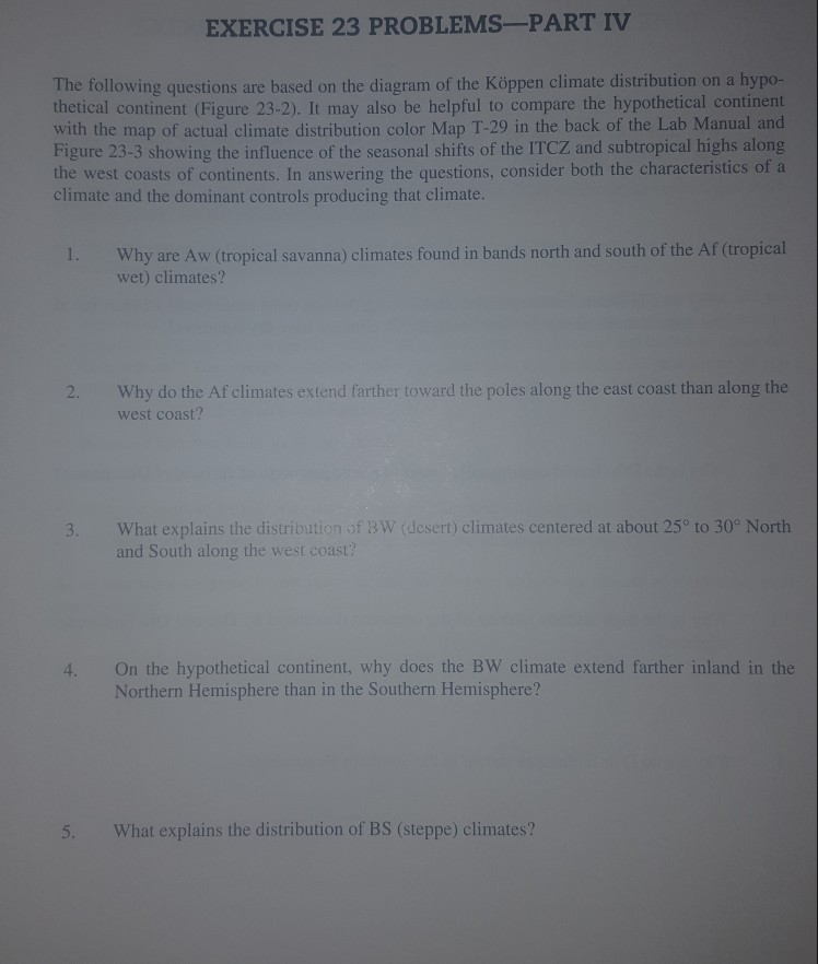 EXERCISE 23 PROBLEMS-PART IV The following questions | Chegg.com