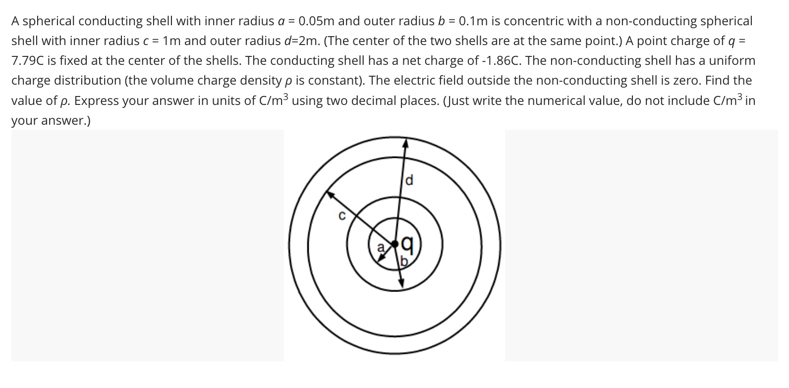 Solved A spherical conducting shell with inner radius a=0.05 | Chegg.com