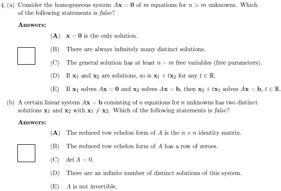 Solved . (a) Consider the homogeneous system Ax-0 of m | Chegg.com