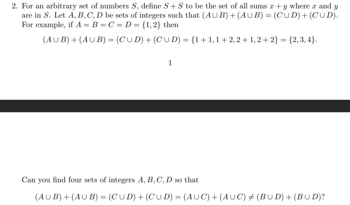 Solved For an arbitrary set of numbers S, ﻿define S+S ﻿to be | Chegg.com