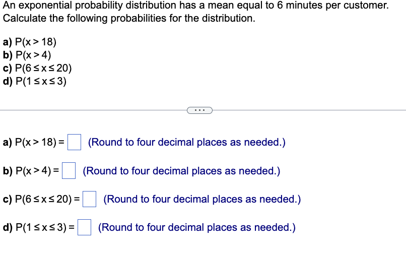 Solved An exponential probability distribution has a mean | Chegg.com