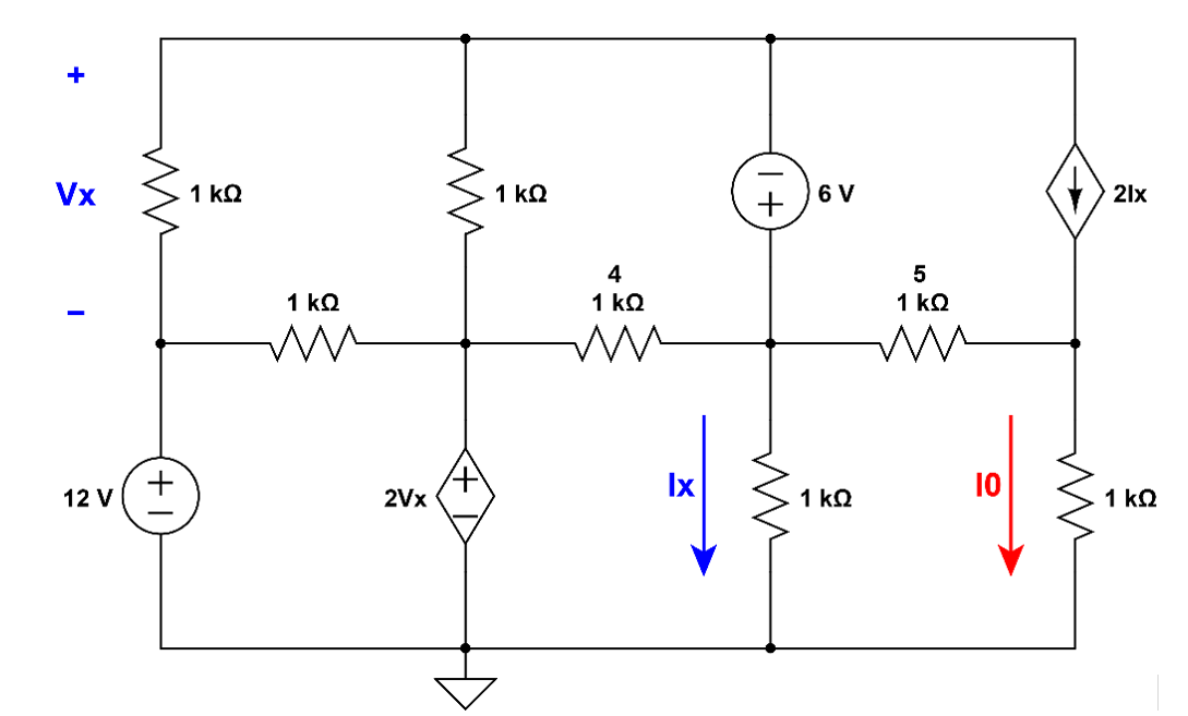 Solved + w Vx 1 ΚΩ s 1 ΚΩ + 6V 2lx 4 1 ΚΩ 5 1 ΚΩ - 1 ΚΩ Α. | Chegg.com