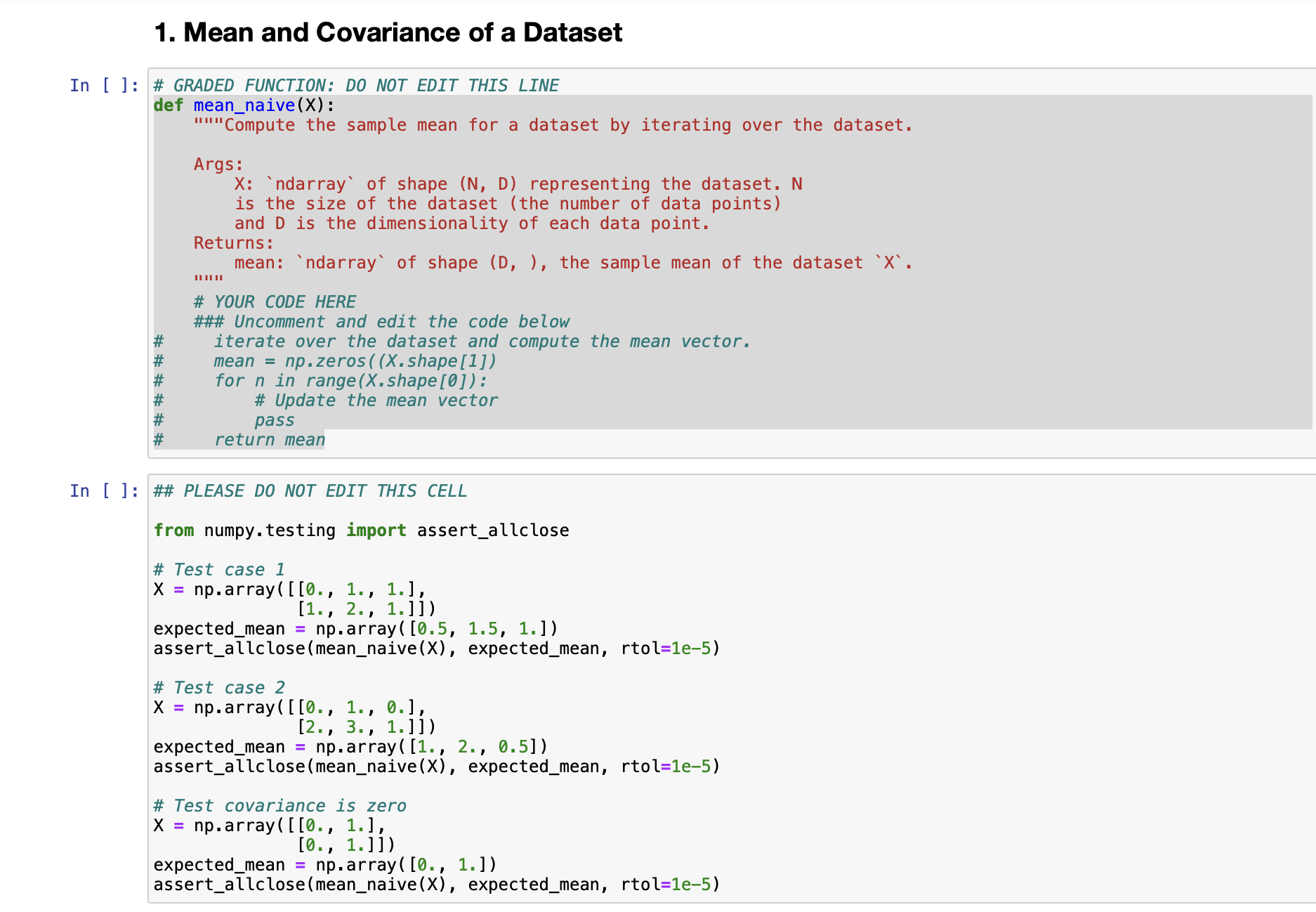 Solved MEAN and COVARIANCE OF DATA SET IN PYTHONIt is for | Chegg.com