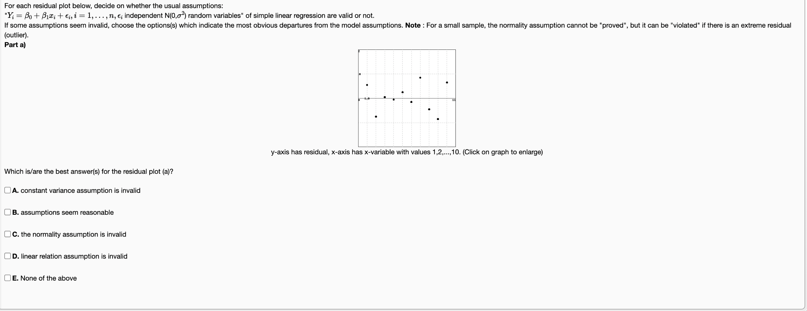 Solved For each residual plot below, decide on whether the | Chegg.com