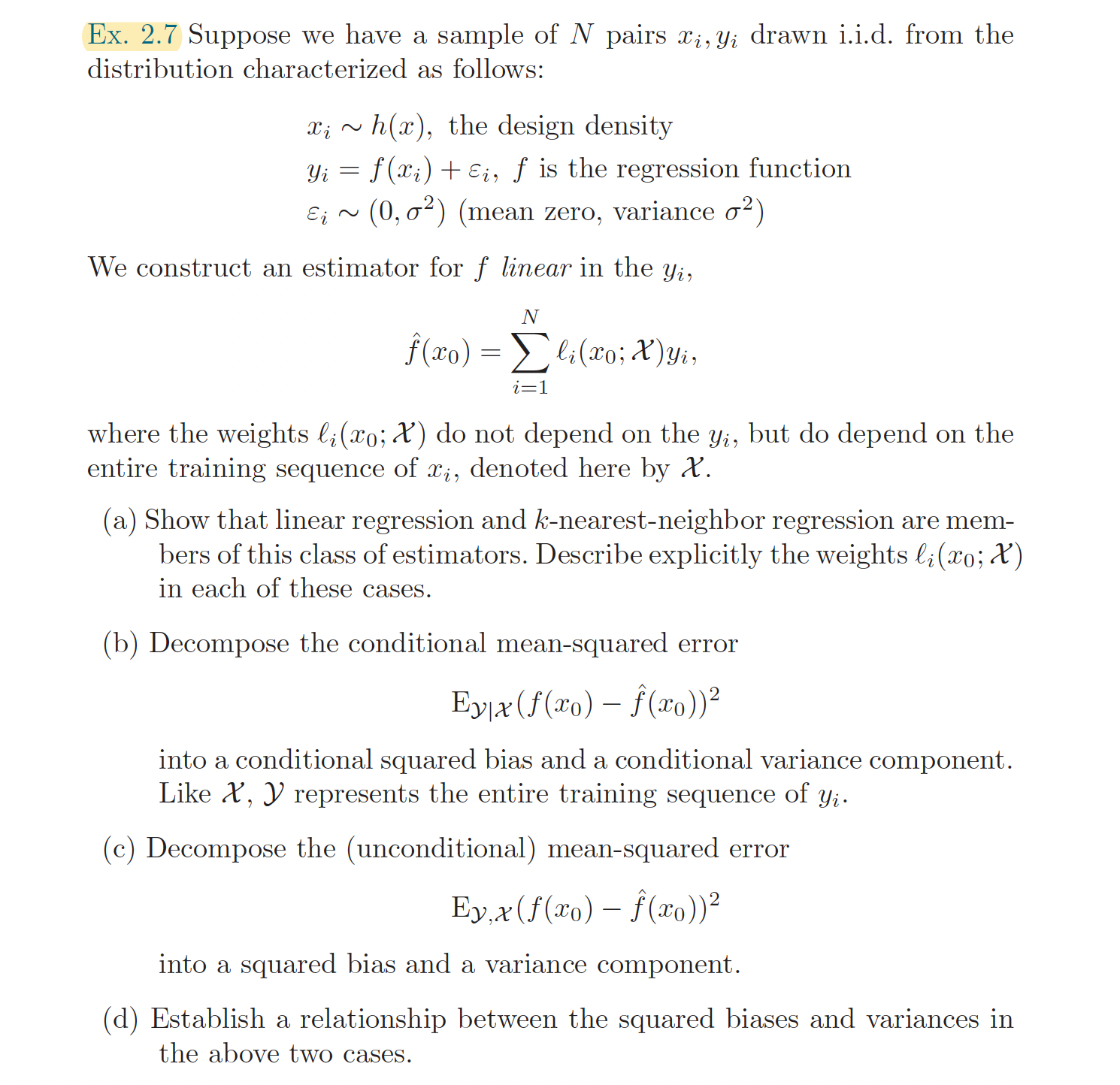 Solved Ex. 2.7 Suppose we have a sample of N pairs xi,yi | Chegg.com