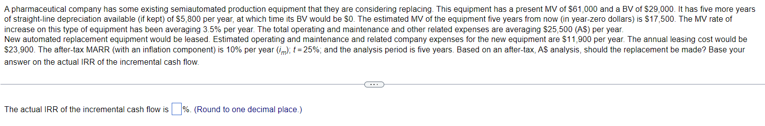 Solved increase on this type of equipment has been averaging | Chegg.com