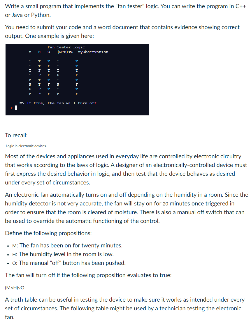 Solved Write a small program that implements the "fan | Chegg.com