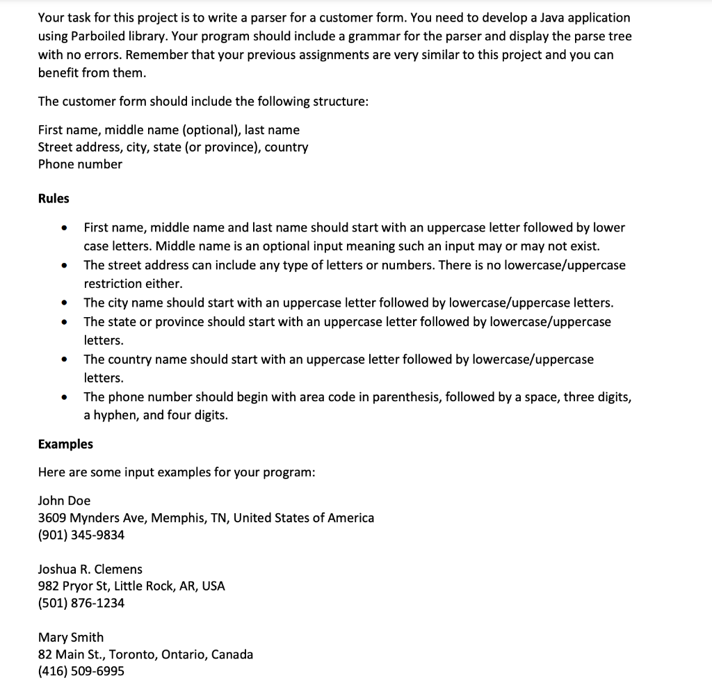 Solved Your task for this project is to write a parser for a | Chegg.com