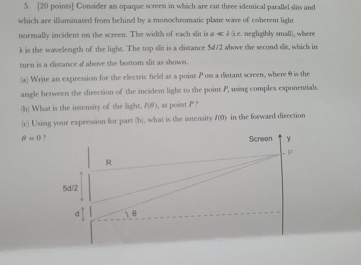 Solved 5. [20 points] Consider an opaque screen in which are | Chegg.com