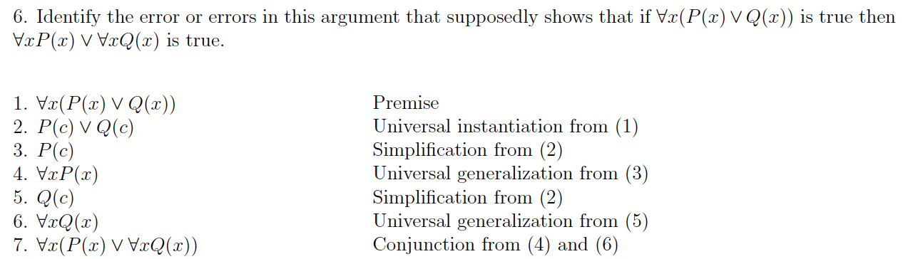 Solved 6. Identify the error or errors in this argument that | Chegg.com