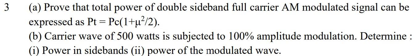 Solved (a) Prove that total power of double sideband full | Chegg.com