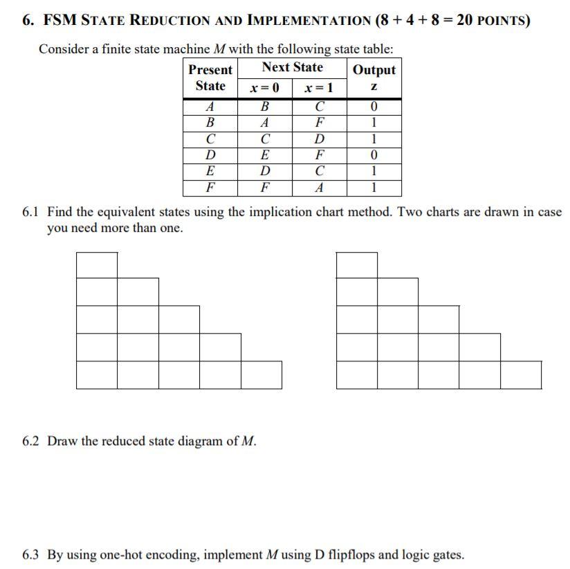 Solved 6. FSM STATE REDUCTION AND IMPLEMENTATION (8 + 4 + 8 | Chegg.com