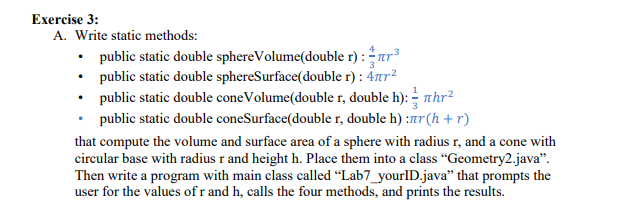 Solved Exercise 3: A. Write static methods: • public static | Chegg.com