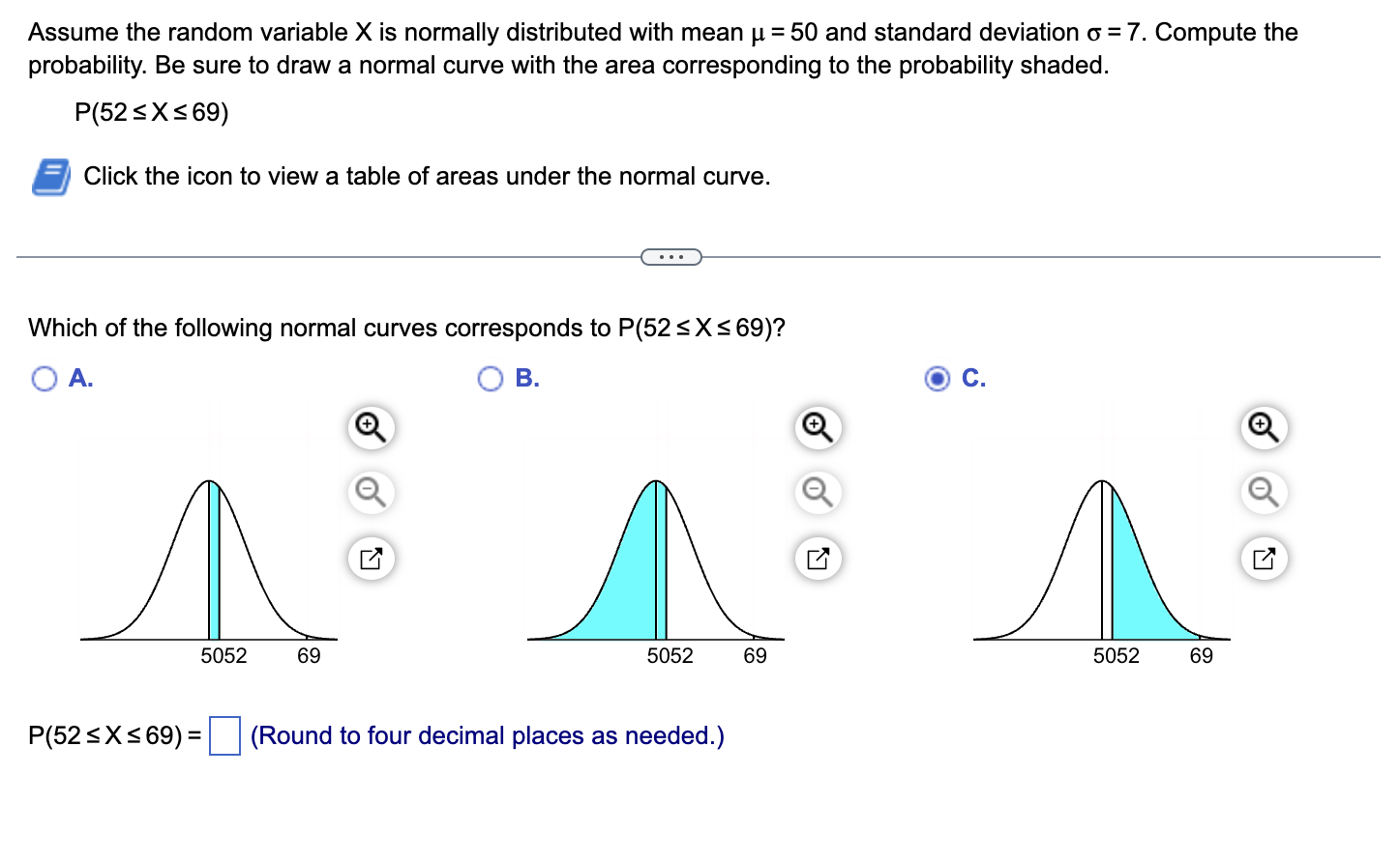 Solved Click the icon to view a table of areas under the | Chegg.com