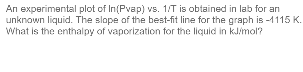 Solved An experimental plot of ln(Pvap) vs. 1/T is obtained | Chegg.com