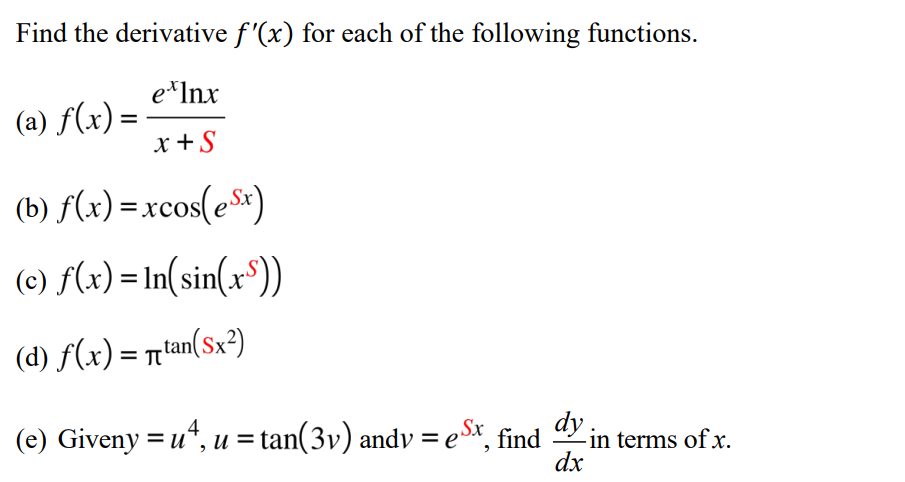 Solved Find the derivative f′(x) for each of the following | Chegg.com