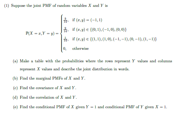 Solved (1) Suppose the joint PMF of random variables X and Y | Chegg.com