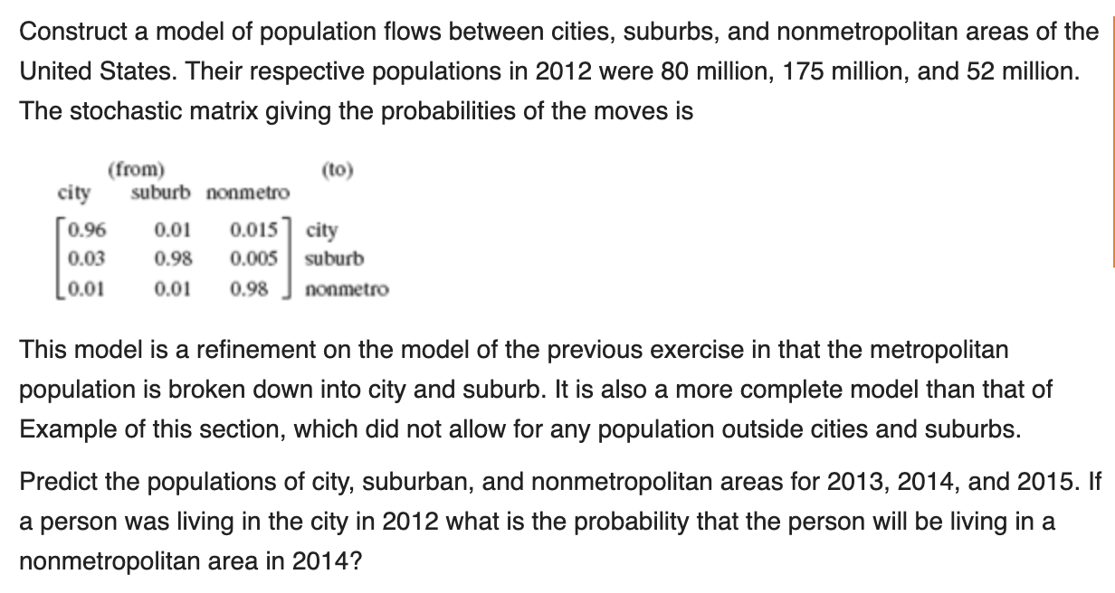 Solved Construct a model of population flows between cities, | Chegg.com