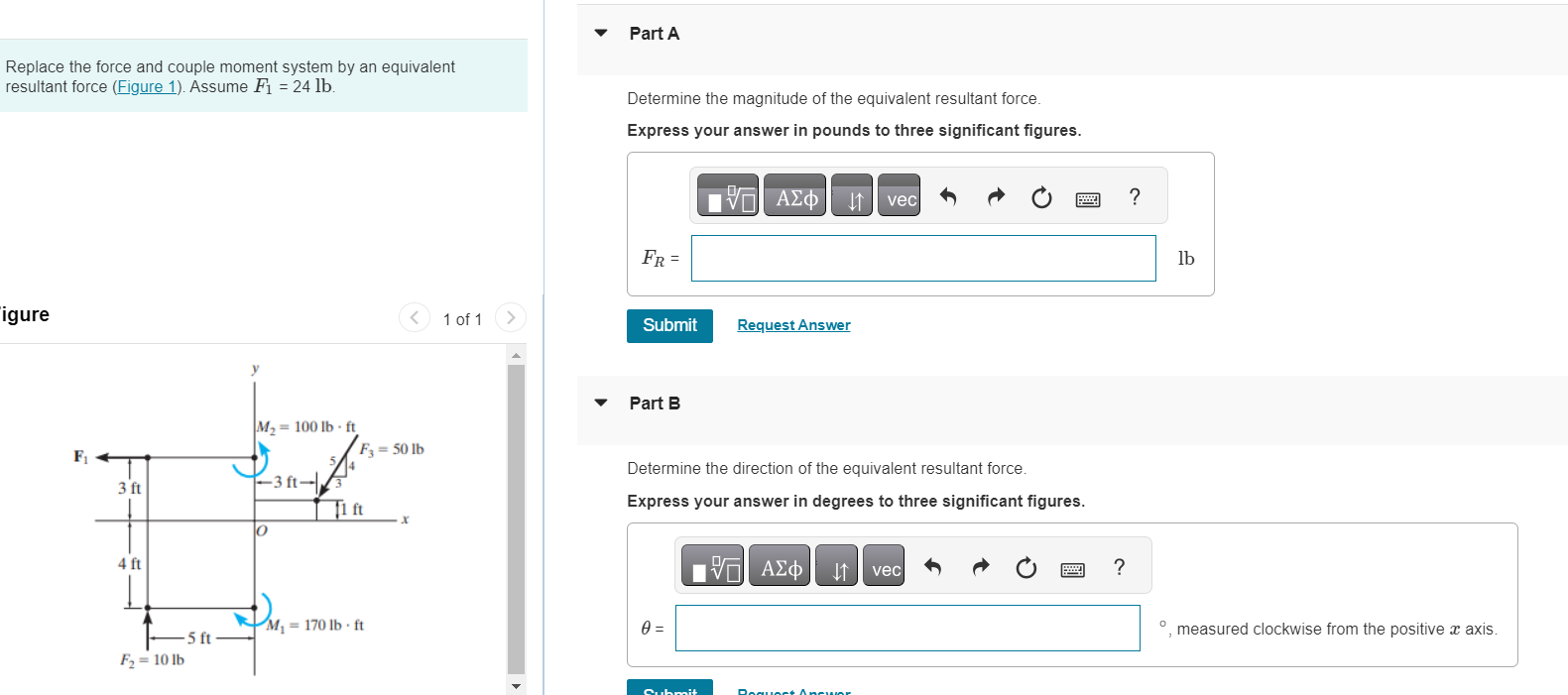Solved Replace the force and couple moment system by an | Chegg.com
