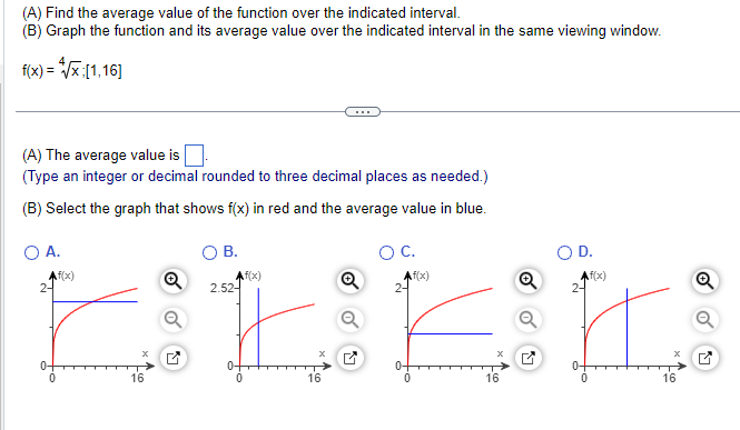 Solved (A) Find the average value of the function over the | Chegg.com