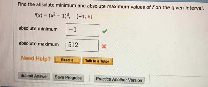 Solved Find the absolute minimum and absolute maximum values | Chegg.com