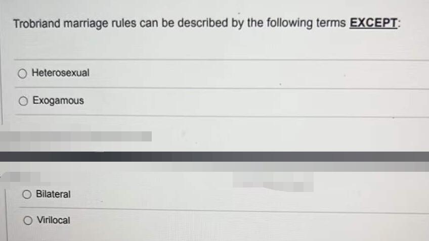 Solved Trobriand marriage rules can be described by the | Chegg.com