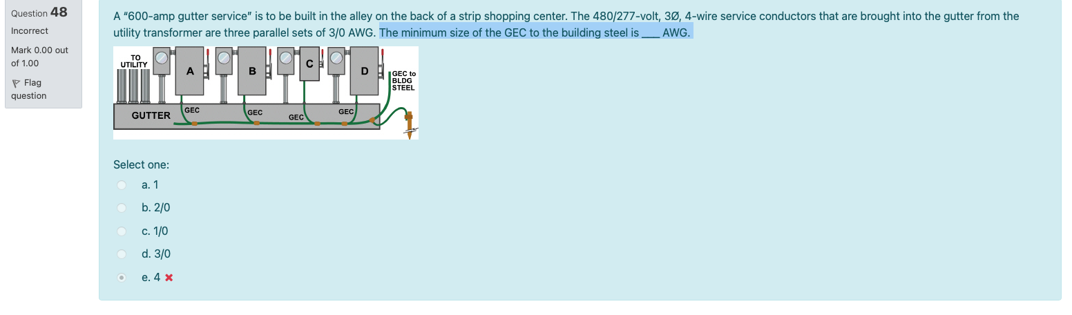 Solved Question 48 A "600-amp gutter service" is to be built | Chegg.com