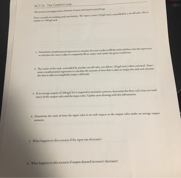 ACT 01 The Control Loop This activicy investigates | Chegg.com