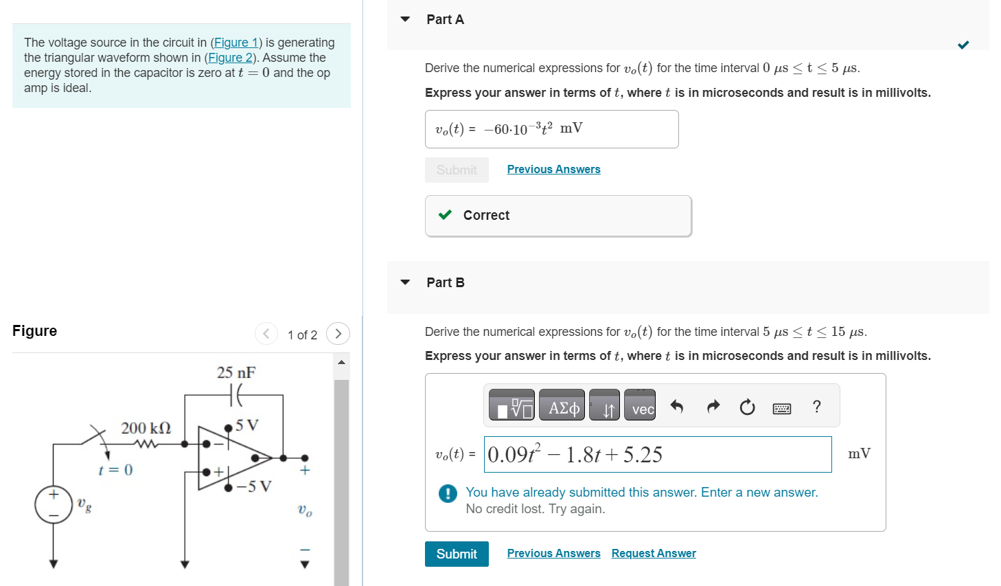 Solved Figure 2 of 2The voltage source in the circuit in is | Chegg.com