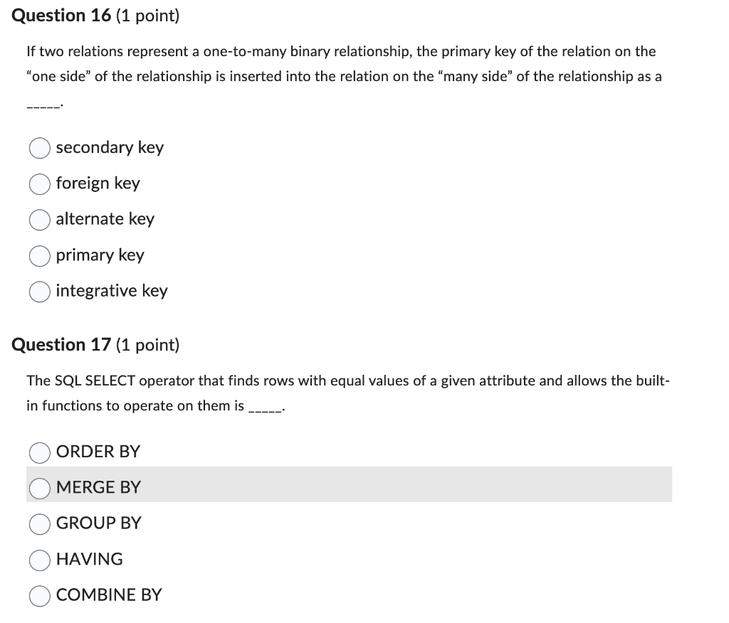 Solved The relational Select operator is capable of | Chegg.com
