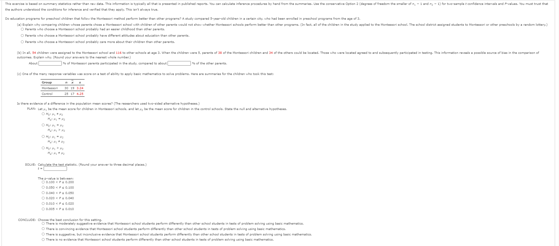 Solved This exercise is based on summary statistics rather | Chegg.com