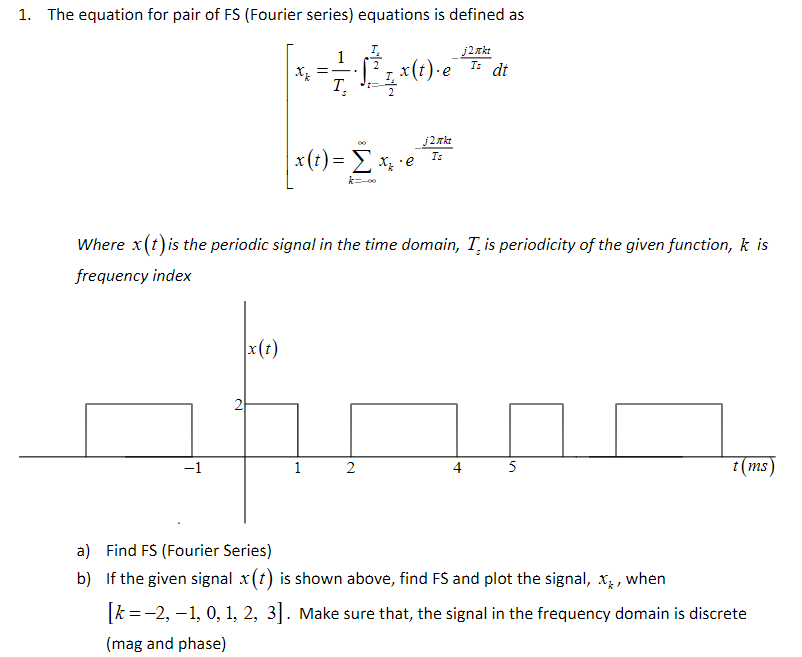 Solved 1. The equation for pair of FS (Fourier series) | Chegg.com