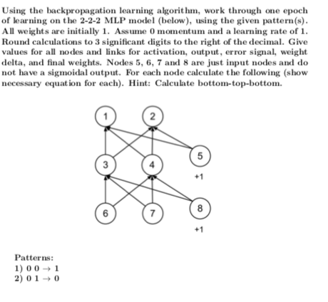 Using the backpropagation learning algorithm, work | Chegg.com