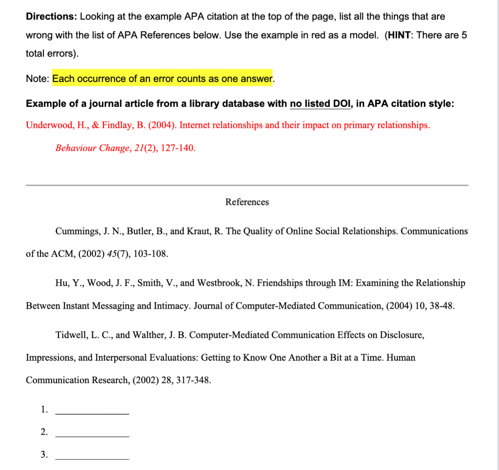 Solved Directions: Looking at the example APA citation at | Chegg.com